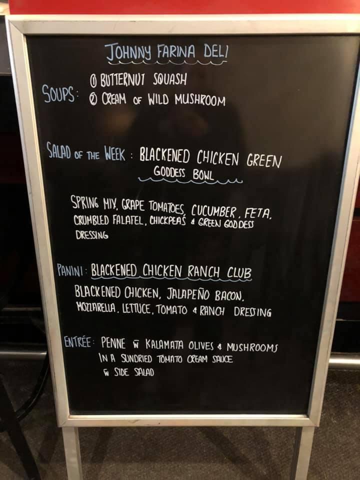 Menu at Johnny Farina pizzeria, Ottawa