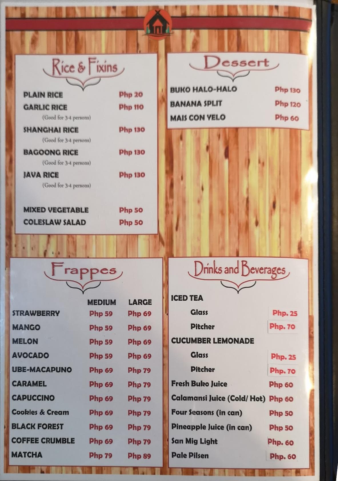 Menu at Kamalig Garden Grill & Restaurant, Laoag City