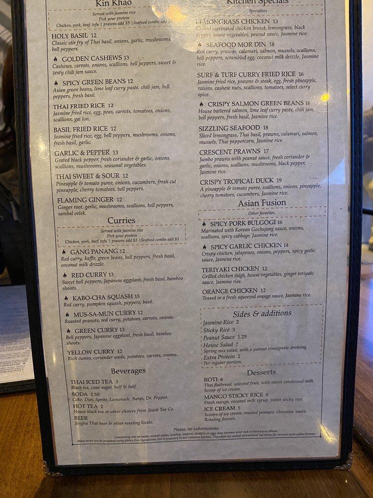 Menu at Kin Khao Thai Eatery restaurant, Crescent City