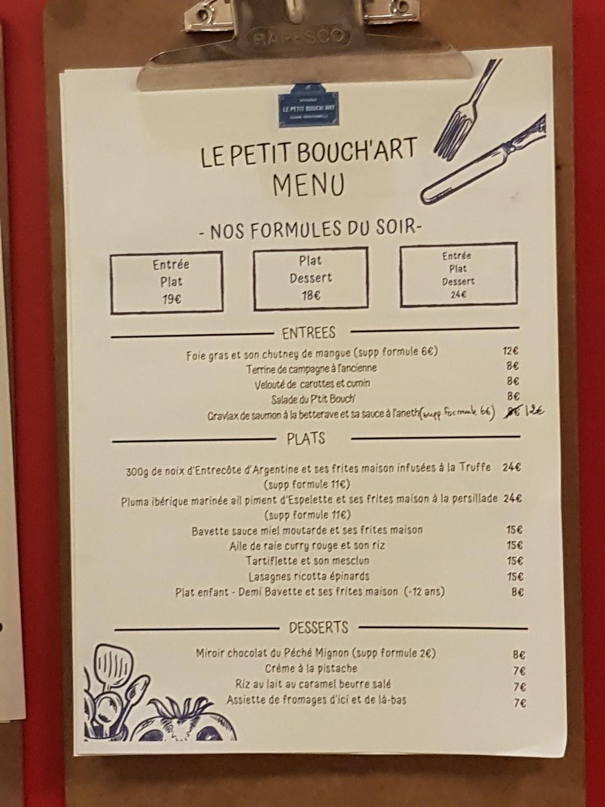Menu au Le Petit Bouch'art restaurant, Le Plessis-Bouchard