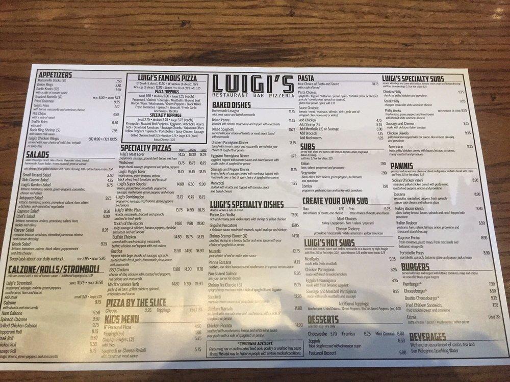 Menu at Luigi's Restaurant Bar & Pizzeria, Summerfield