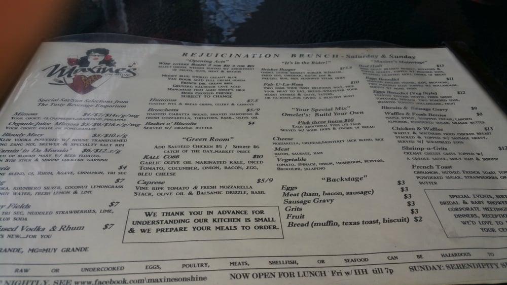 Menu at Maxine's On Shine pub & bar, Orlando