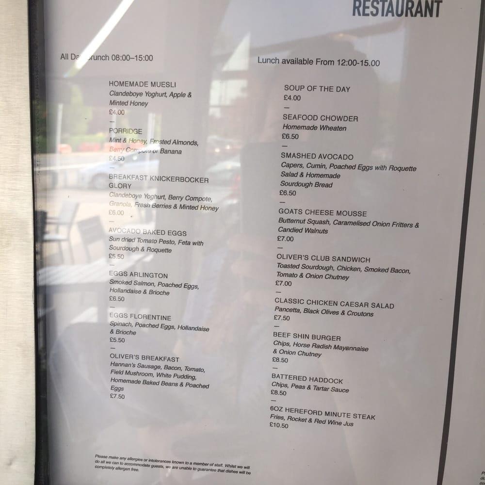 Menu at Olivers Restaurant, Belfast, 405 Upper Newtownards Rd