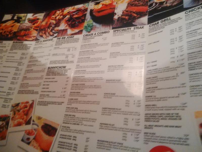 Menu at RJ's restaurant, East London