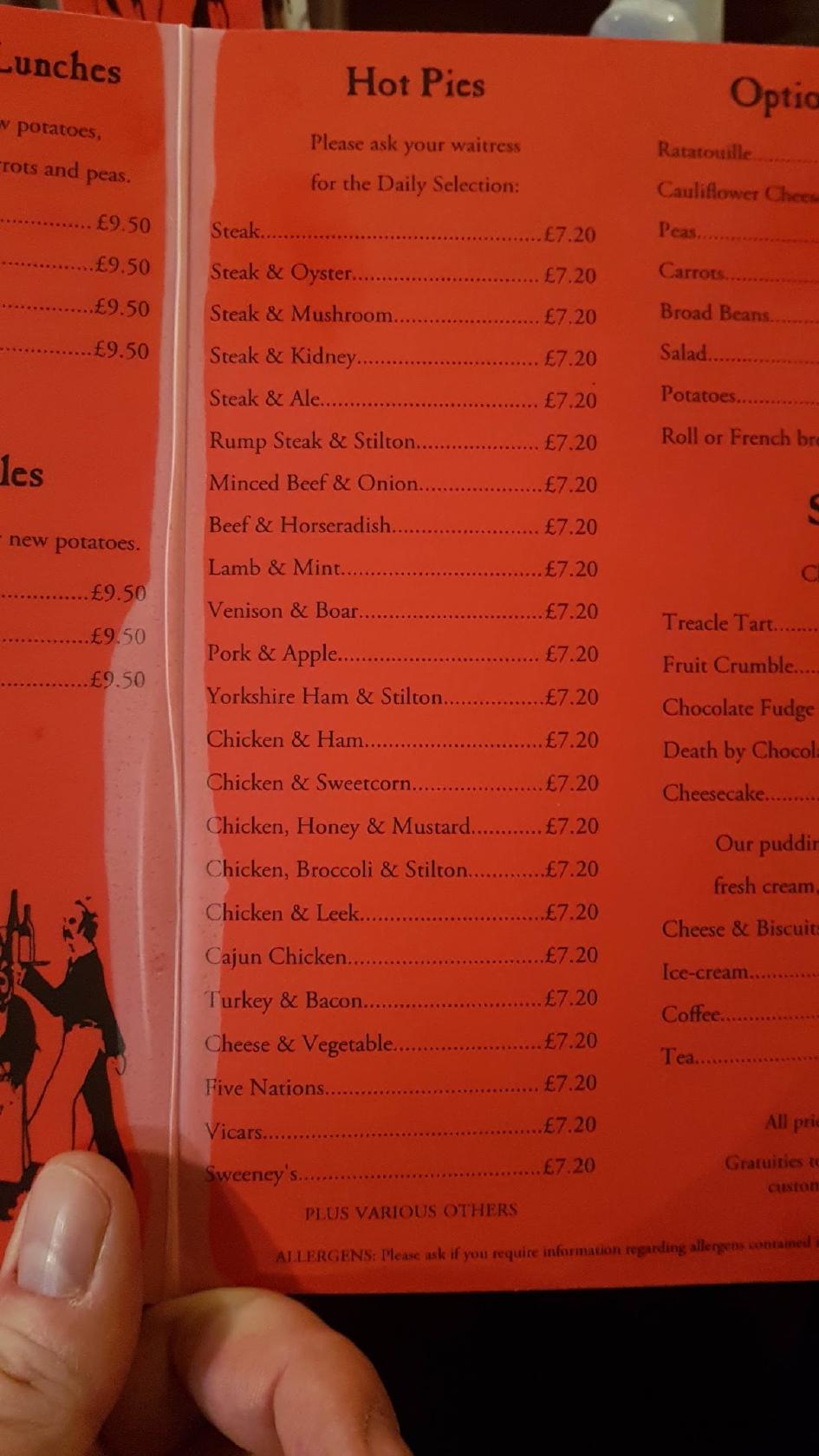 Menu at Sweeney & Todd restaurant, Reading