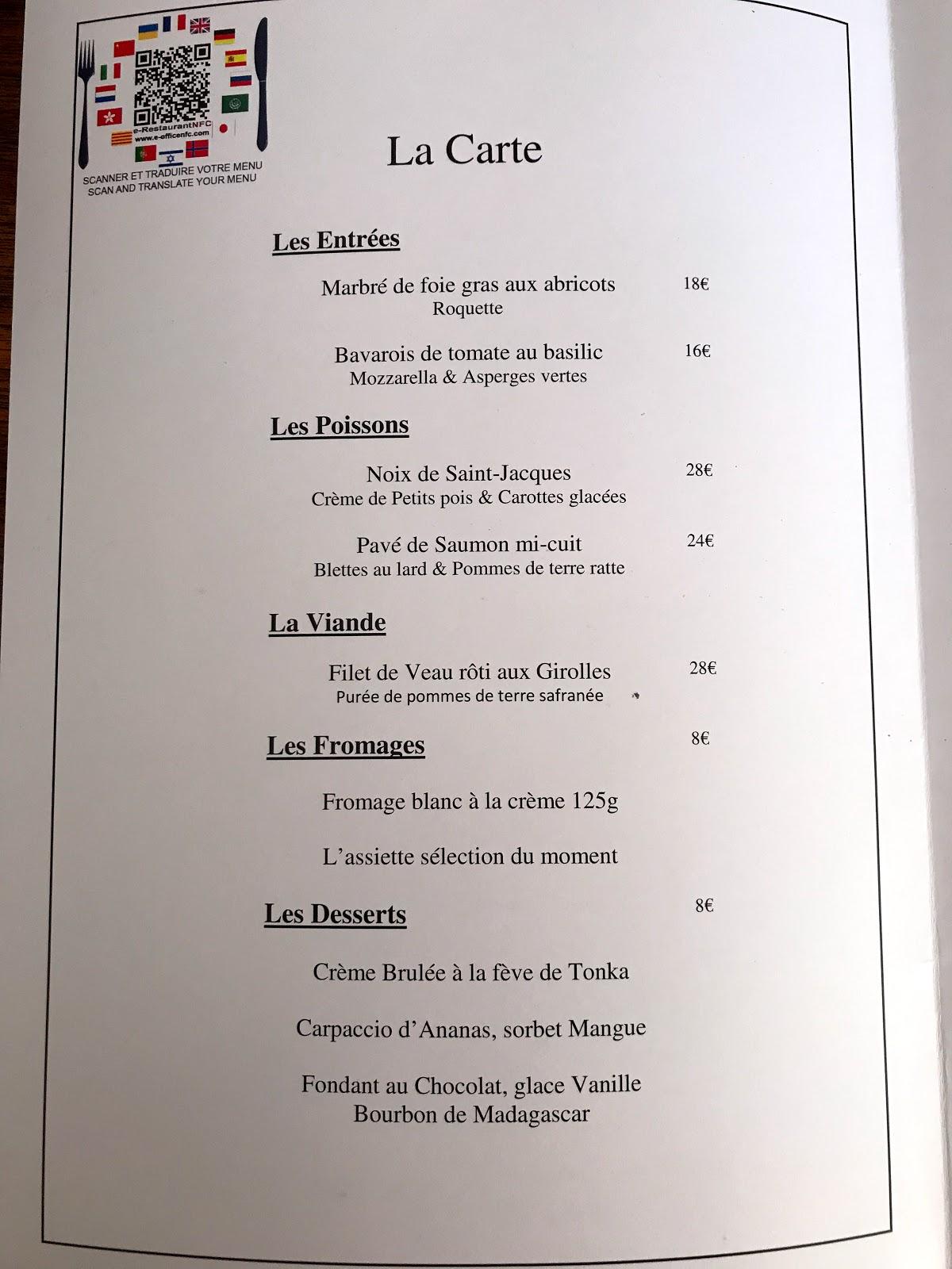 Menu au Restaurant " Au Château", Varennes-lès-Mâcon