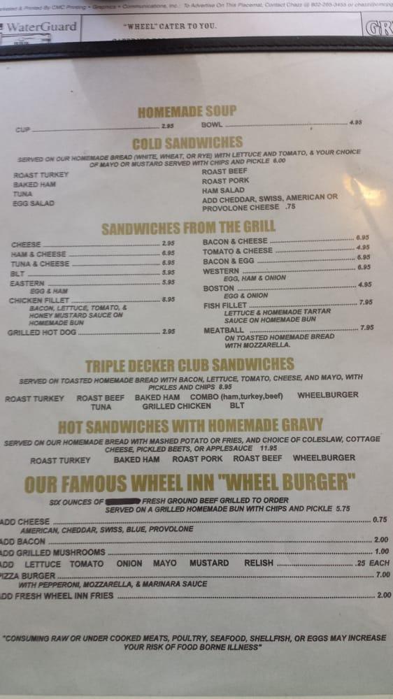Menu at Wheel Inn restaurant, Benson
