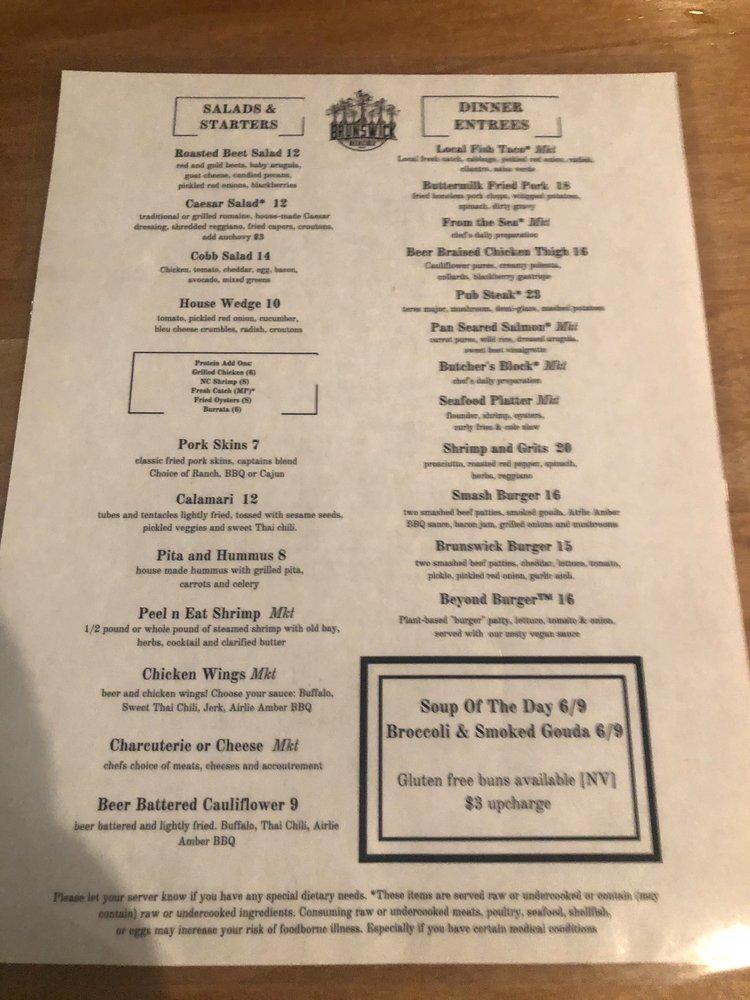 Menu at Brunswick Beer and Cider pub & bar, Leland
