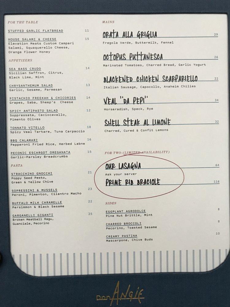 Menu at Don Angie restaurant, New York City