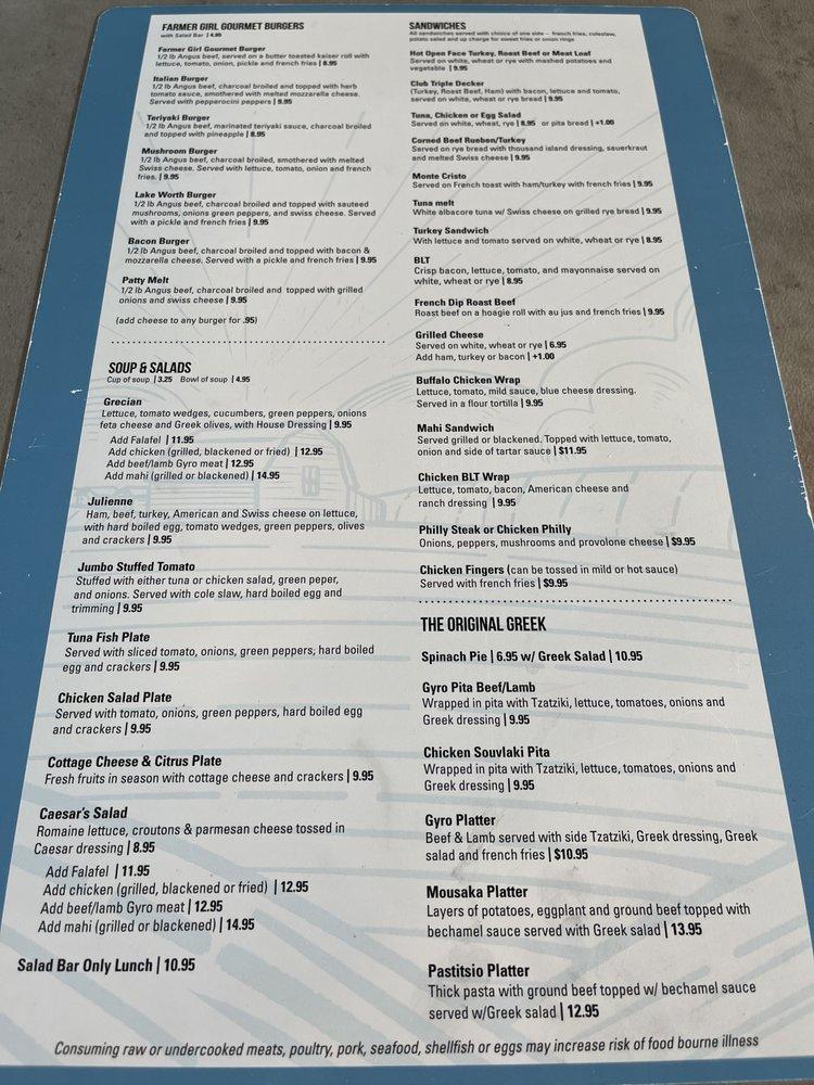 Menu at Farmer Girl Restaurant, Lake Worth