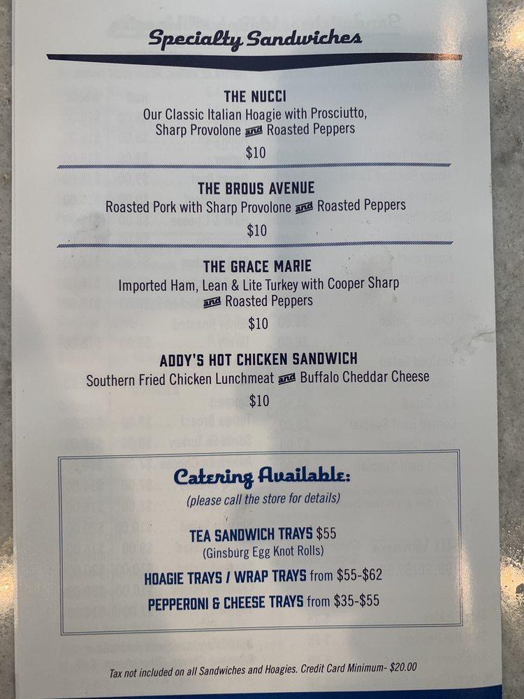 Carta de Marinucci's Deli, Filadelfia, Richmond St