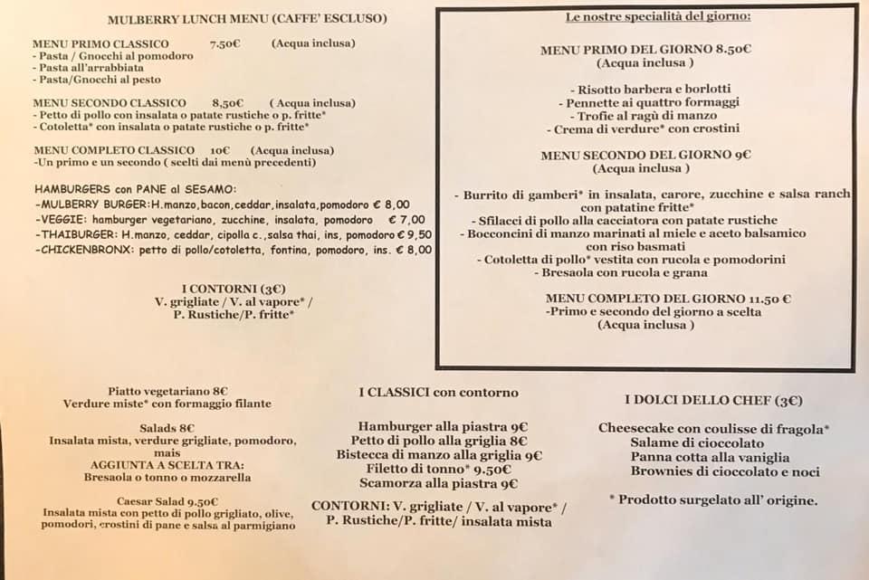 Menu at Mulberry St. Italian Caffè restaurant, San Donato Milanese
