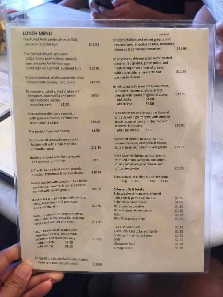 Menu at The Perfect Pig restaurant, Seagrove Beach, E County Hwy 30A