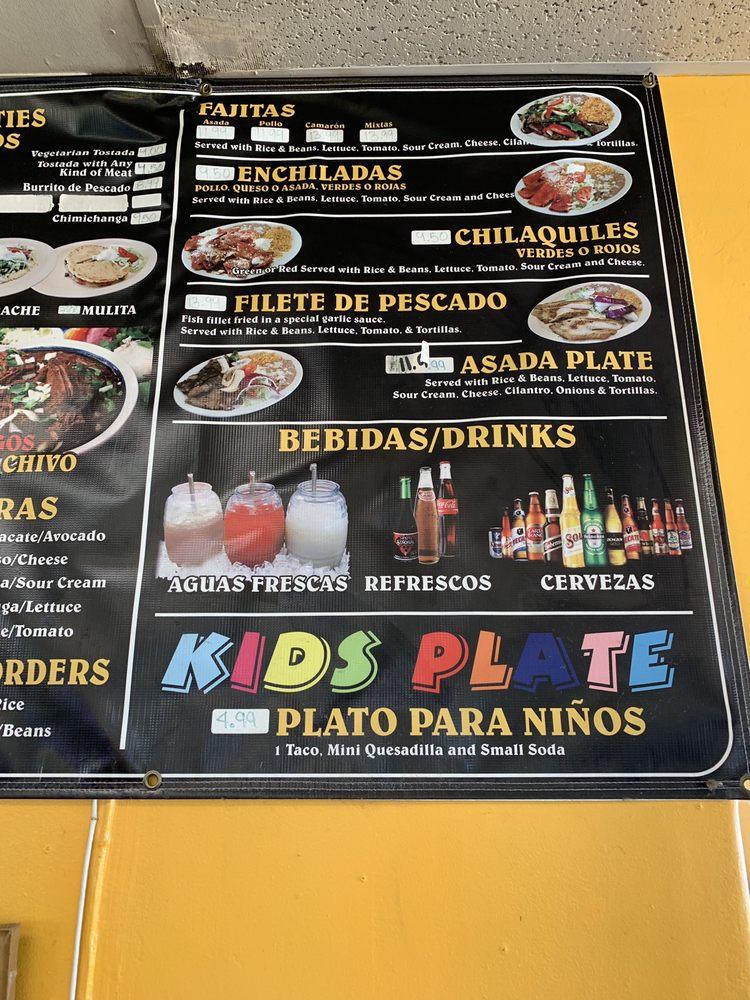 Menu at Ruben's Tacos restaurant, Upland, 175 Grove Ave A