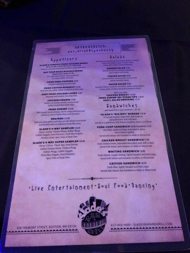 Menu at Slades Bar & Grill, Boston