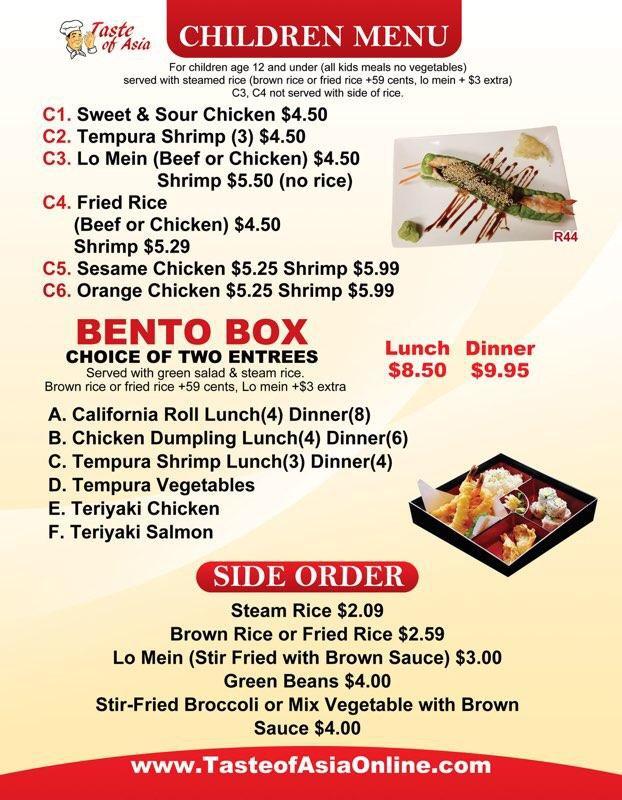 Menu at Taste of Asia restaurant, Fort Worth, N Beach St ste250