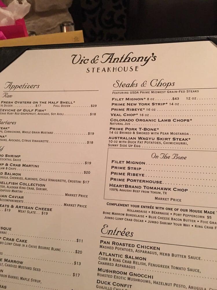 Menu at Vic & Anthony's Steakhouse, Houston