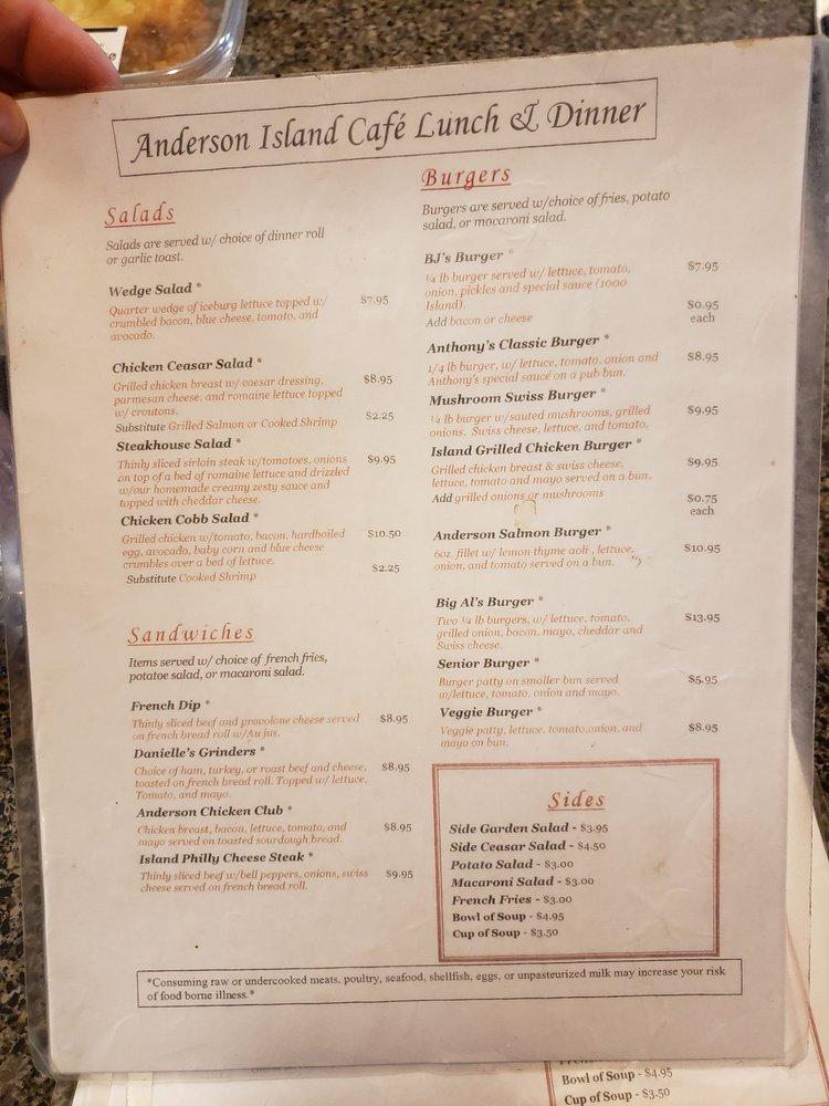 Menu at Anderson Island Café cafe, Anderson Island