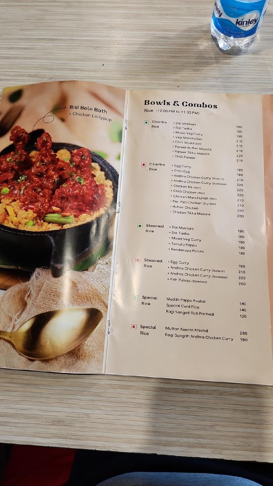 Menu at Bisi Bisi South Indian Hyderabad, Hyderabad
