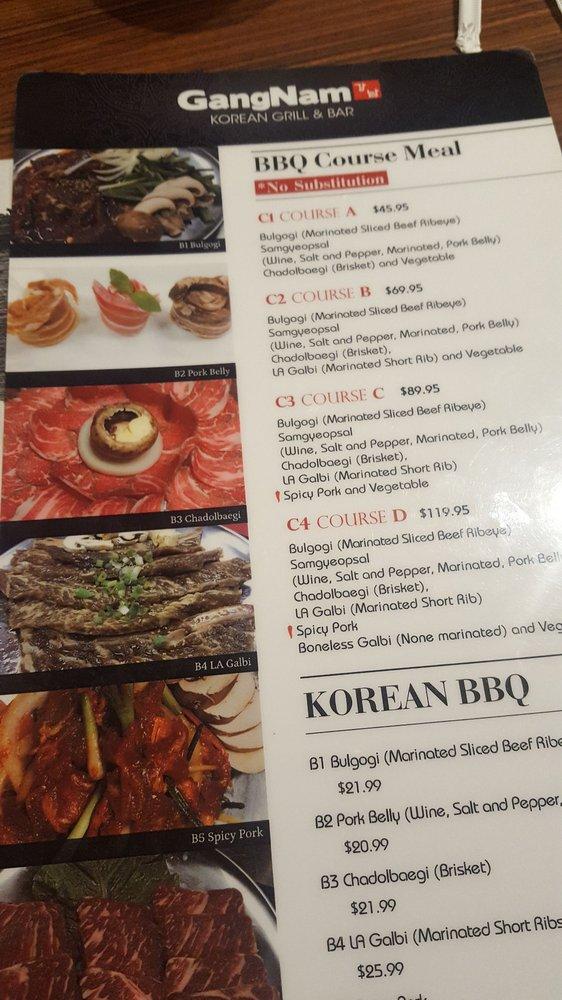 Menu at GangNam Korean BBQ, Wichita