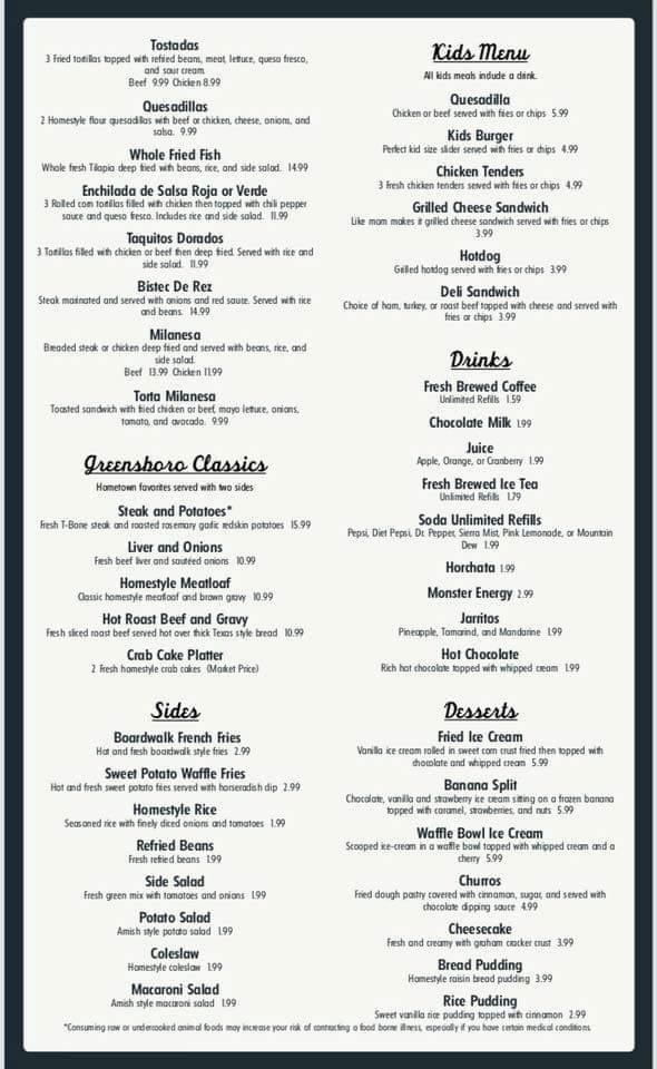 Menu at Tenchi Spanish American Kitchen restaurant, Greensboro