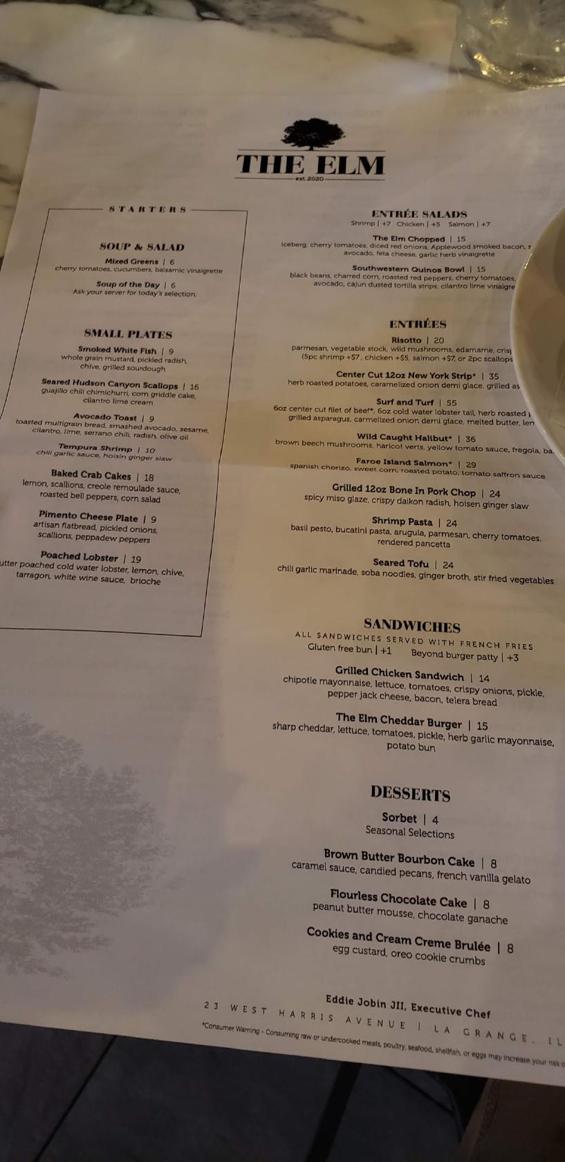 Menu at The Elm pub & bar, La Grange
