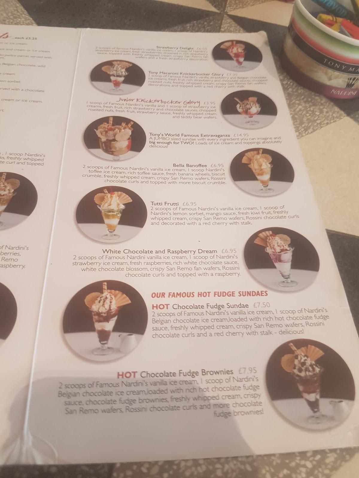 Menu at Tony Macaroni restaurant, Dundee