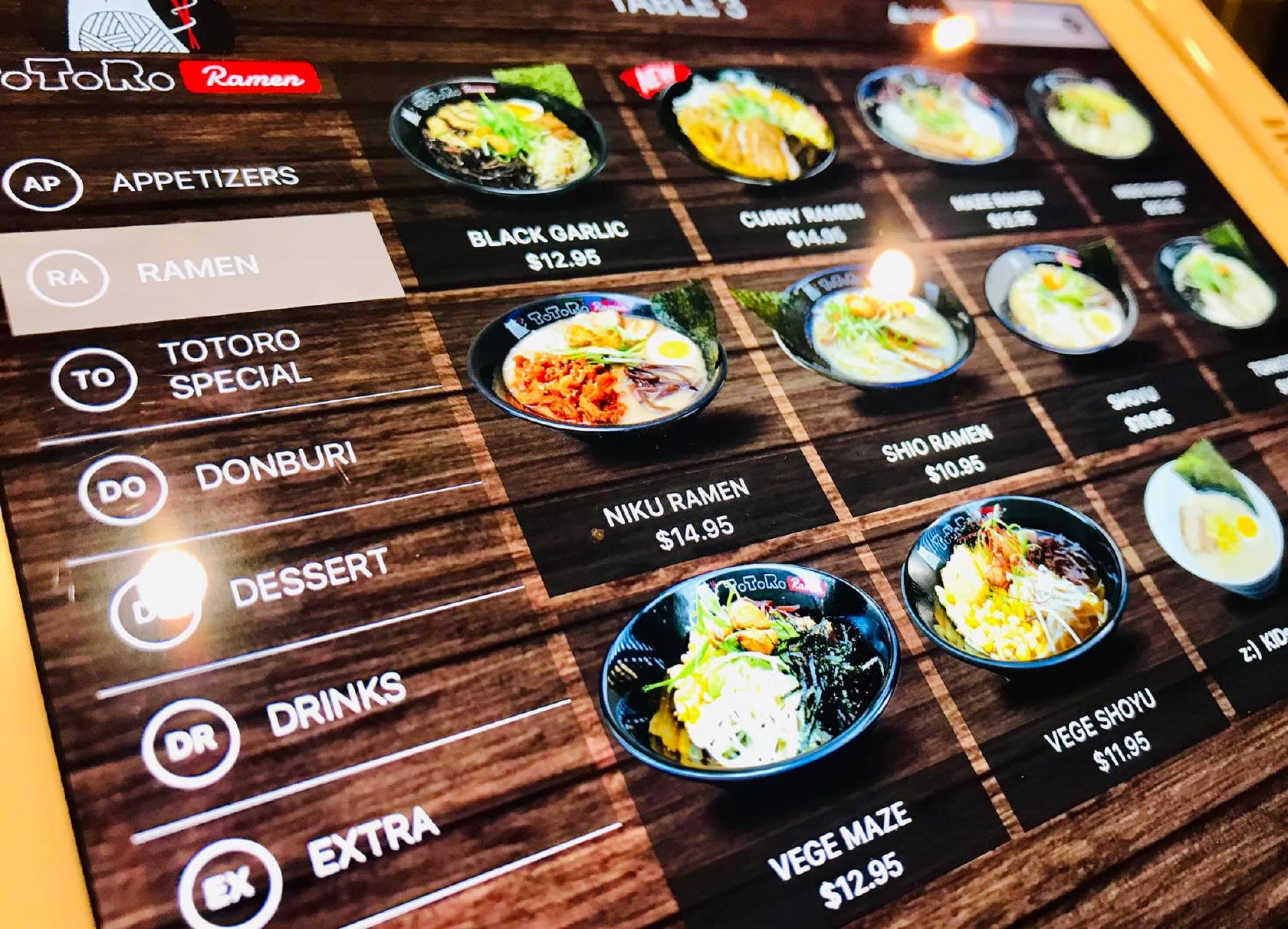 Menu at Totoro Ramen restaurant, San Mateo