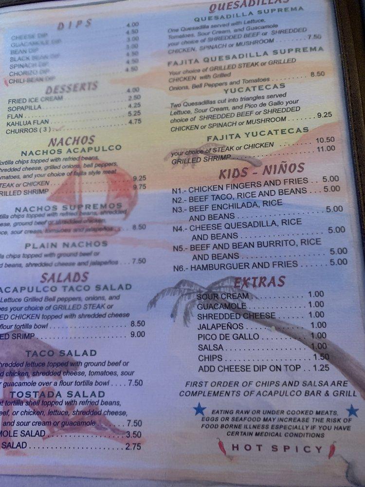 Menu at Acapulco Bar & Grill, Birmingham