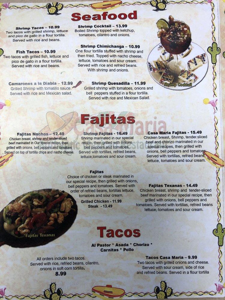 Menu at Casa Maria Mexican Restaurant, Jacksonville, -106 Old St ...