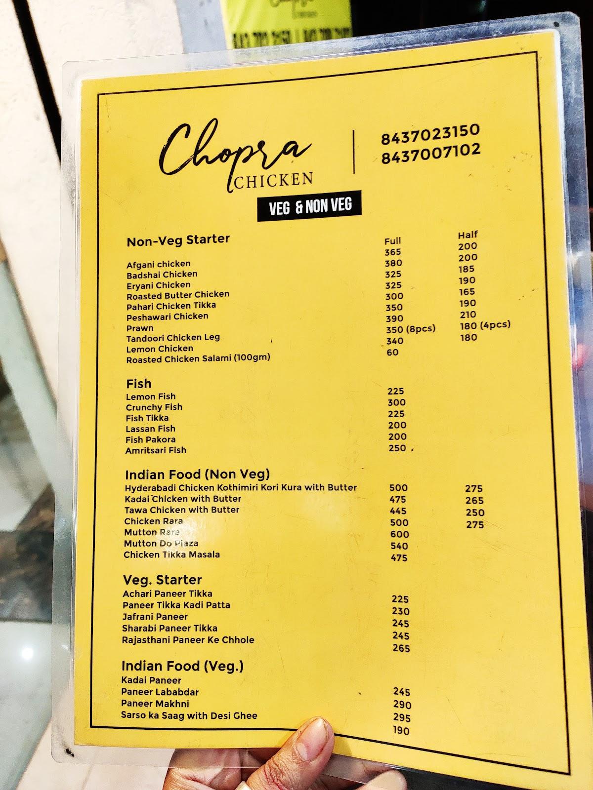 Menu at Chopra Chicken - Chd. Veg & Non Veg, Chandigarh