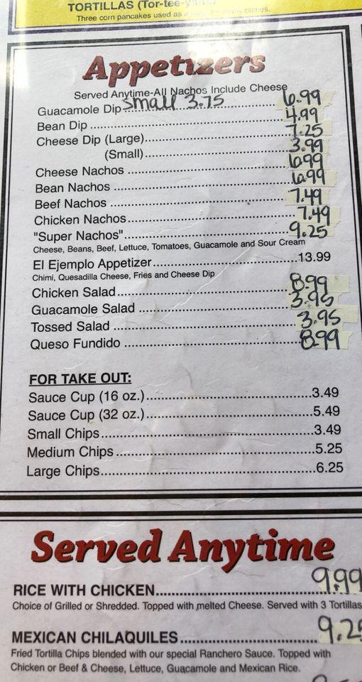 Menu at El Sol Mexican Restaurant, Waverly, E Bremer Ave