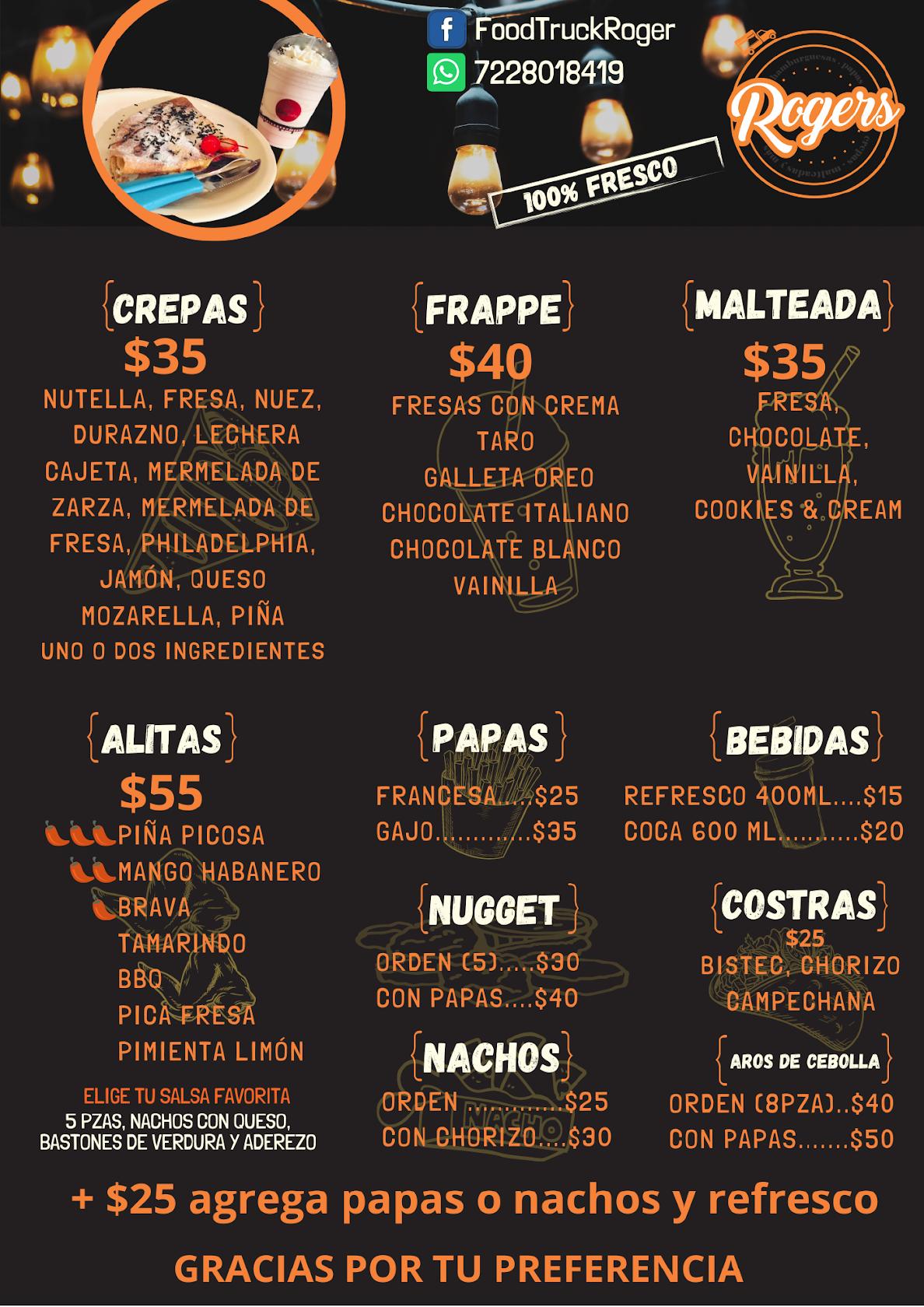 Menu at Food Truck Roger restaurant, Ixtapan de la Sal