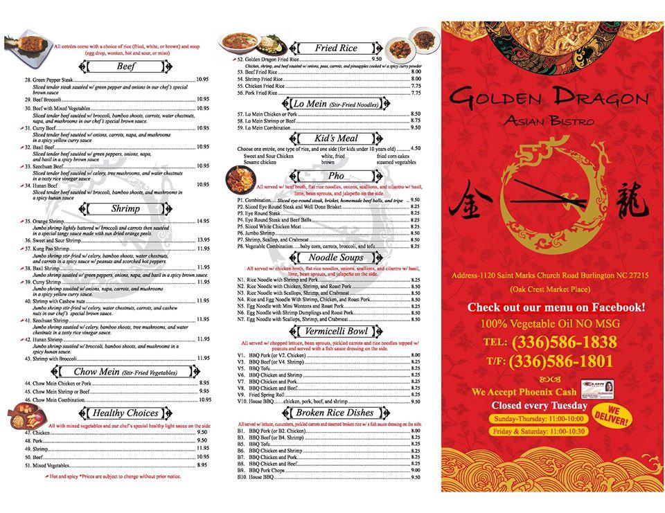 Menu at New Golden Dragon Asian and Hispanic Fusion restaurant, Burlington