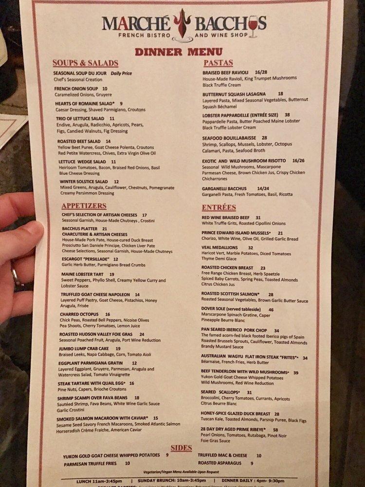 Menu at Marché Bacchus pub & bar, Las Vegas