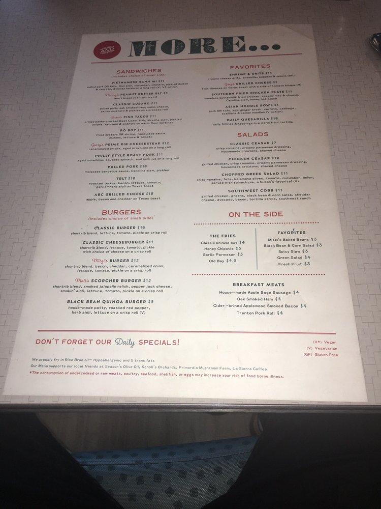 Menu at Mitzi's Table restaurant, Bethlehem