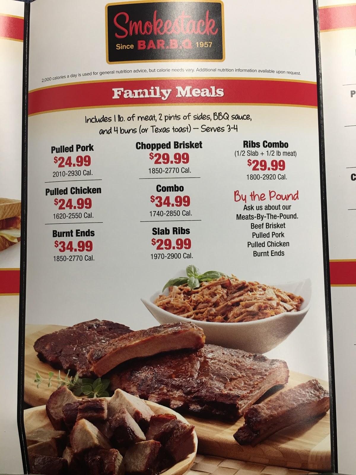 Menu at Smokestack BBQ, Warrensburg
