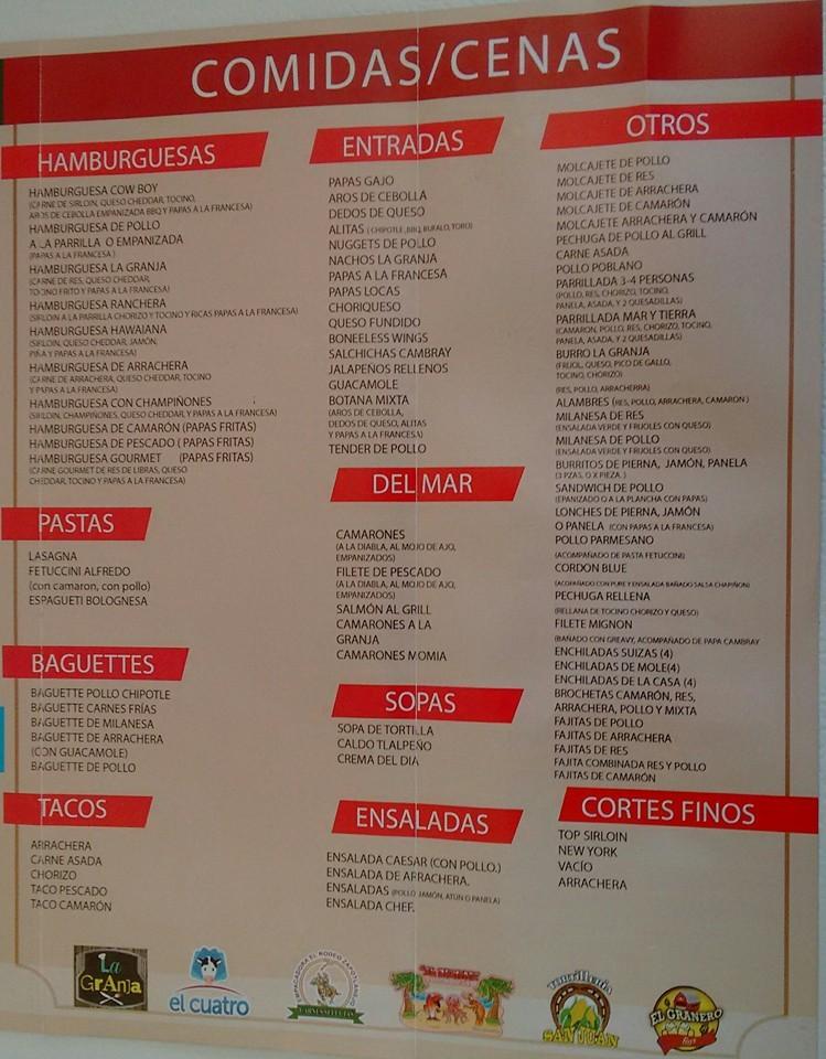 Menu at restaurante la granja, Zapotlanejo