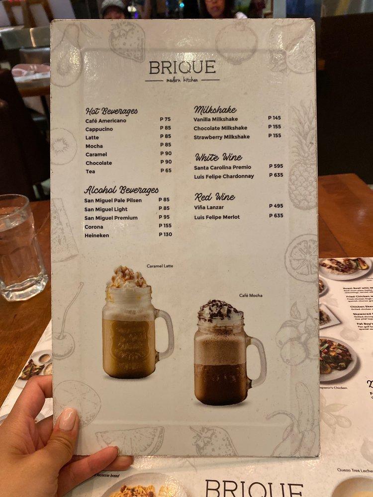 Carta del café Brique Modern Kitchen, Cebú, ayala center cebu