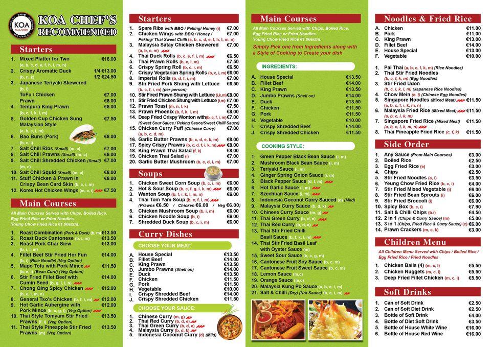 Menu at K.O.A. Kitchen Of Asian restaurant, Malahide