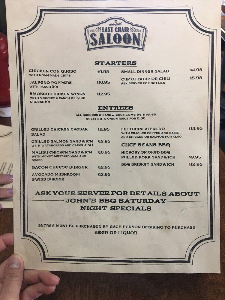 Menu at Last Chair Saloon pub & bar, Brian Head, 329 Ut-143
