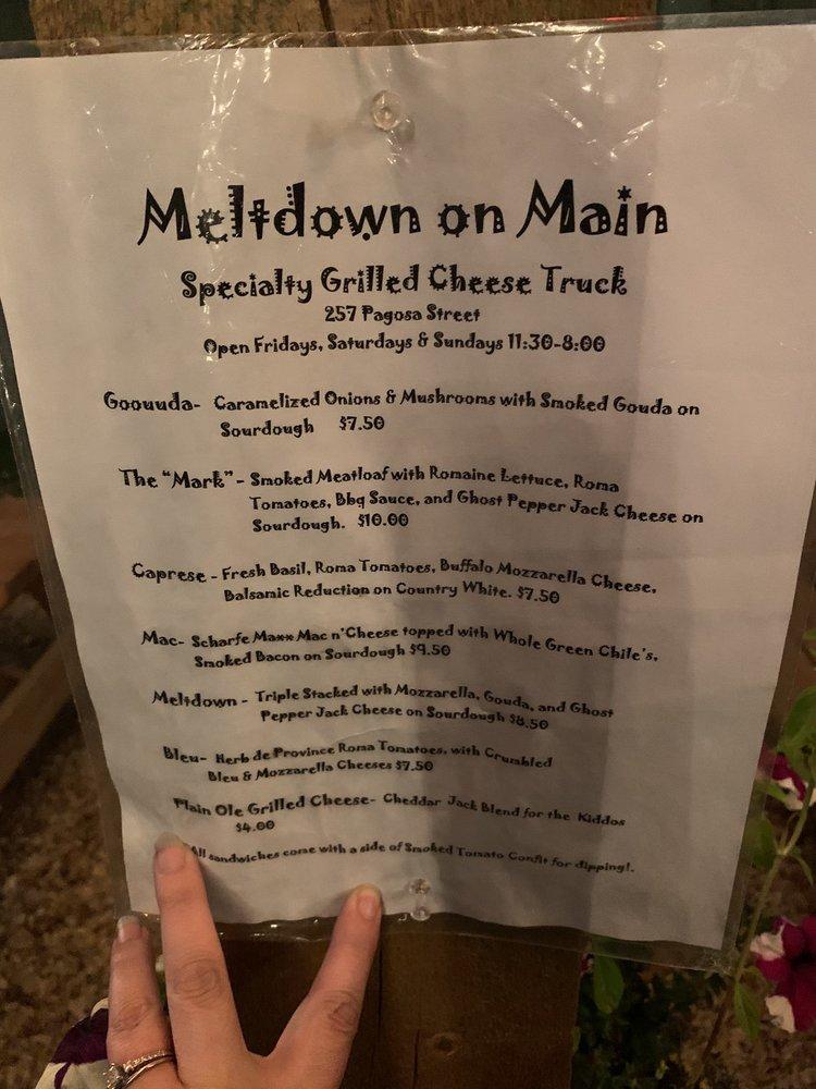 Menu at Meltdown on Main restaurant, Pagosa Springs