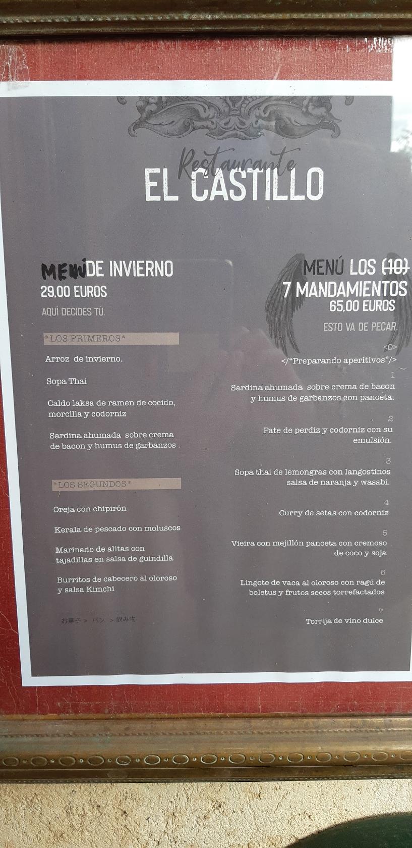 Carta de Restaurante El Castillo, Molina de Aragón, Calle San Felipe