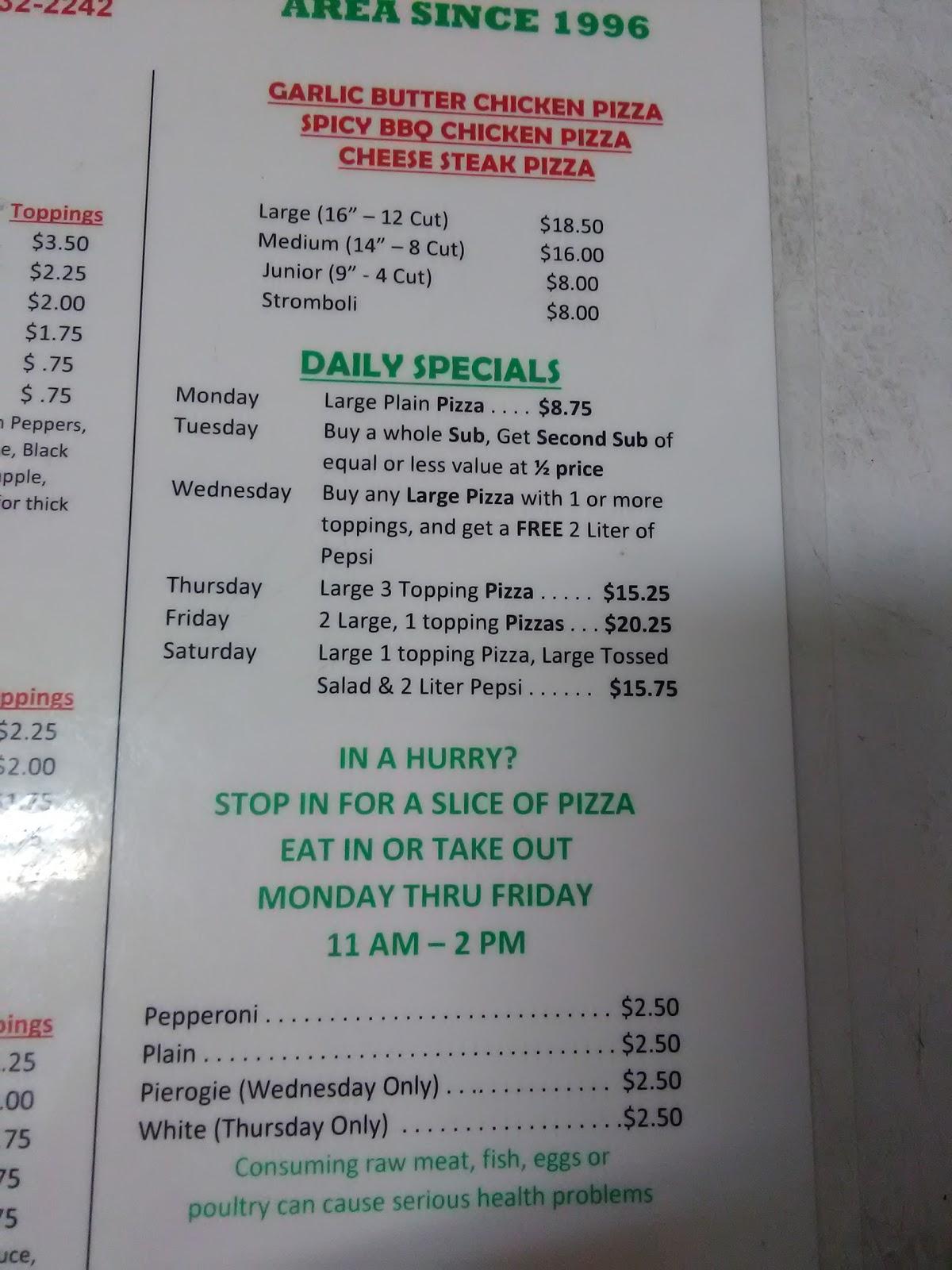 Menu at Scotty G's Pizzeria, Latrobe