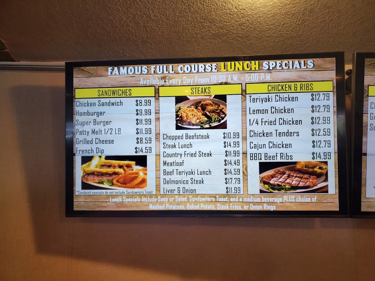 Menu at Sundowner's Family Restaurant, Fontana