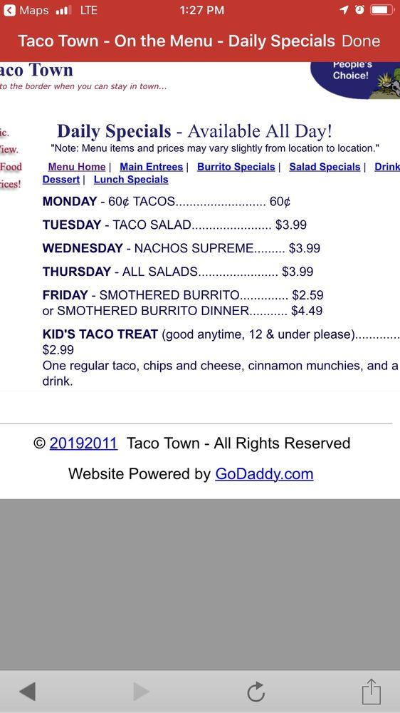Carta de comida rápida Taco Town, Fort Walton Beach
