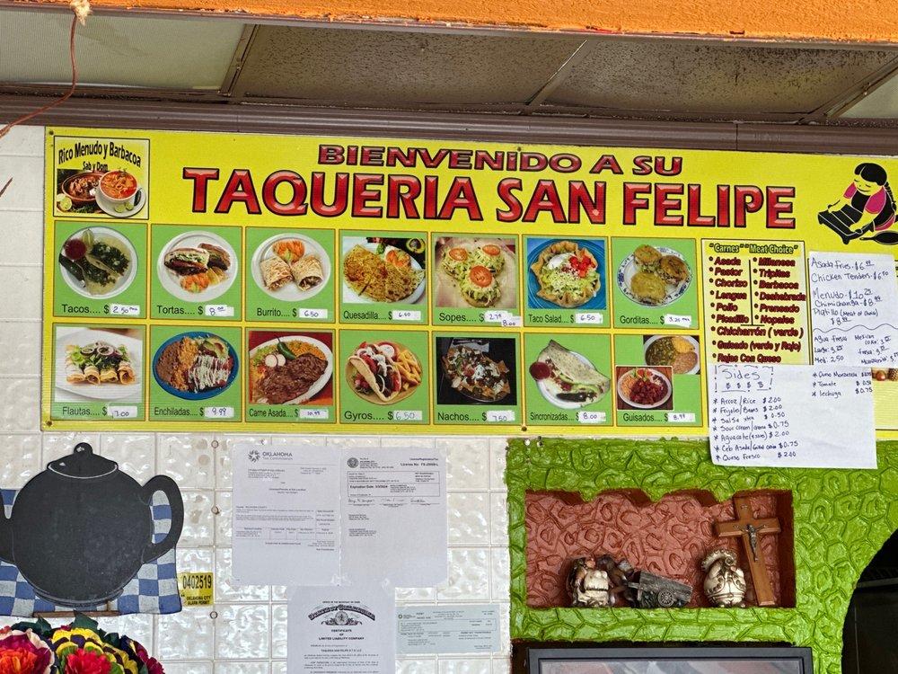 Menu at Taqueria San Felipe Gto restaurant, Oklahoma City
