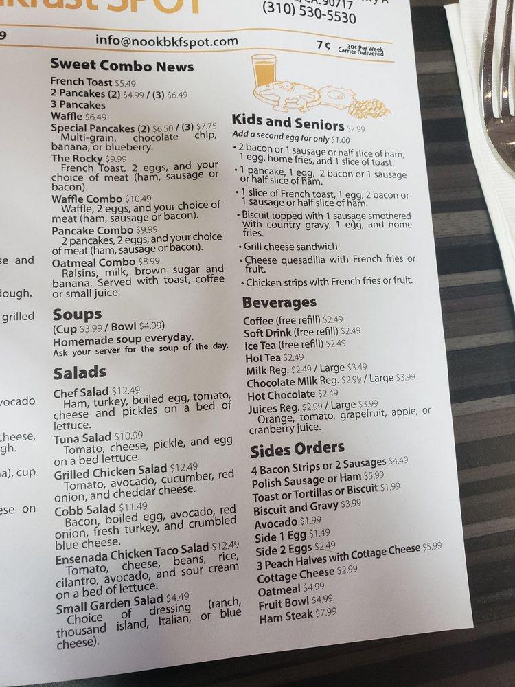 Menu at The Nook Breakfast Spot restaurant, Lomita