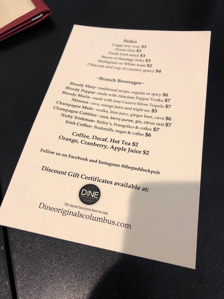 Menu at The Paddock Pub, Groveport