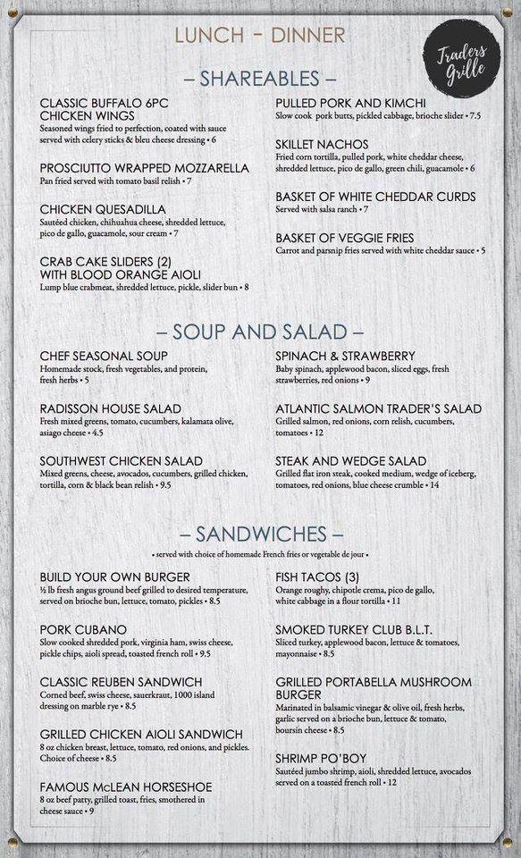 Menu at Traders Grill pub & bar, Normal